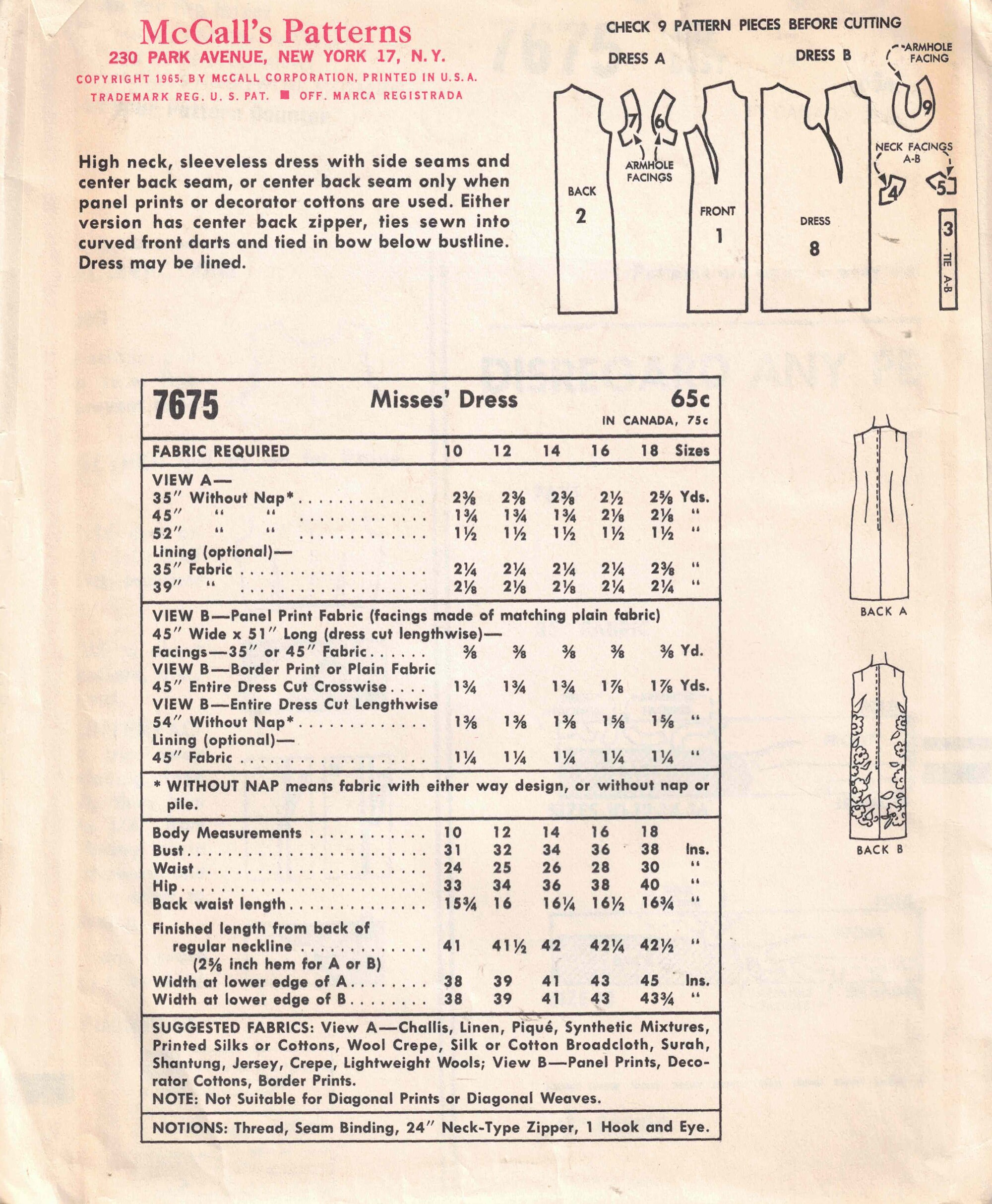 Bust 34 Sleeveless Sheath Sewing Pattern Ideal for Graphic - Etsy