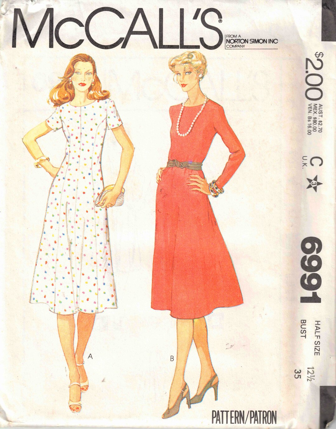 Sz 12-1/2 or 16-1/2 Princess Seamed Dress UNCUT Sewing Pattern Hard to ...