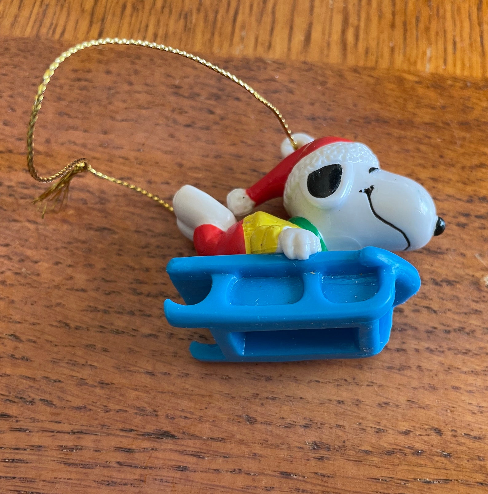 SNOOPY on Blue Sled Little Christmas Tree Ornament - 2" Plastic Tree ...
