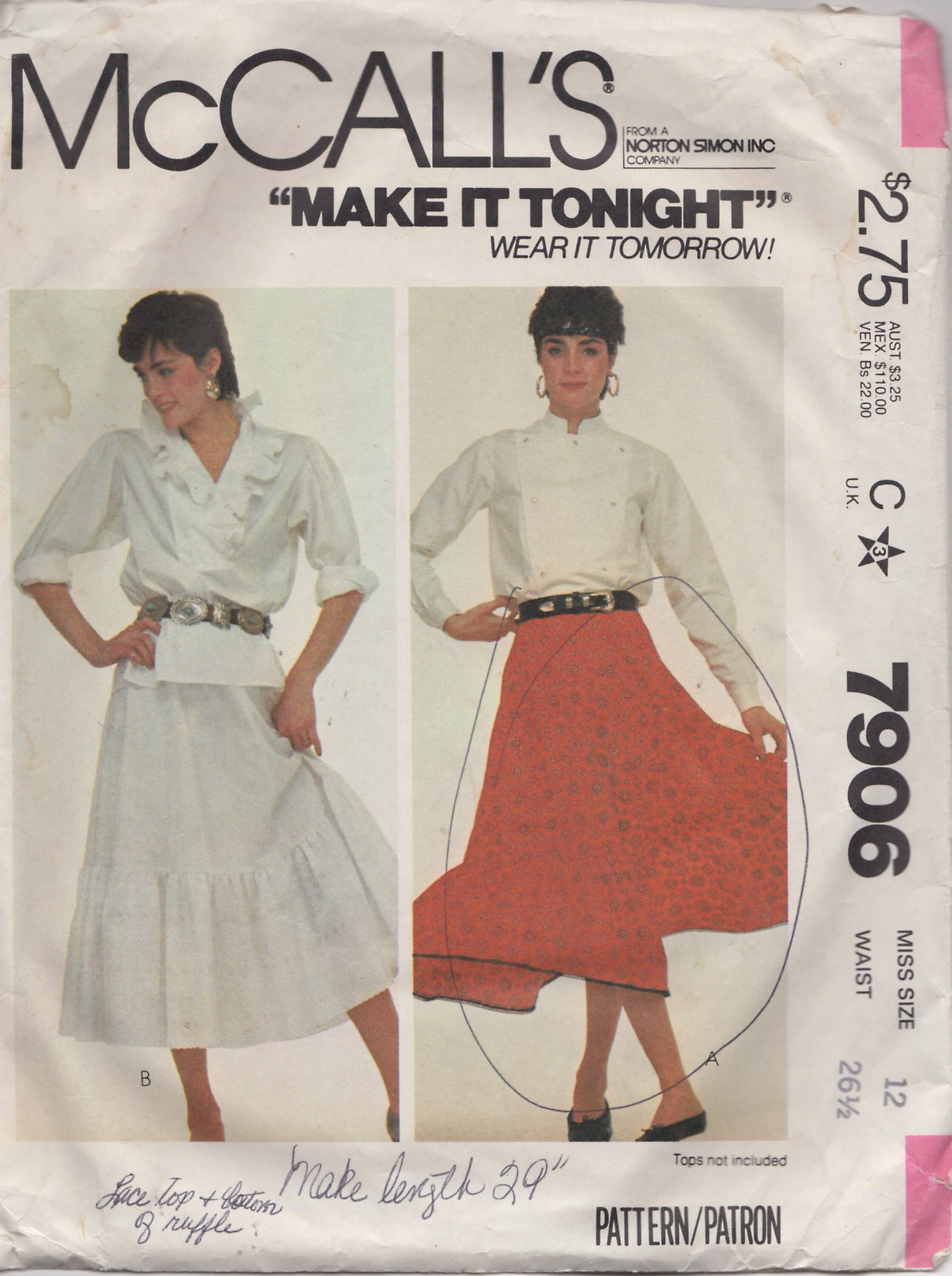 Waist 26.5 Prairie Skirt Sewing Pattern Easy Flared 4-gored Skirt With ...