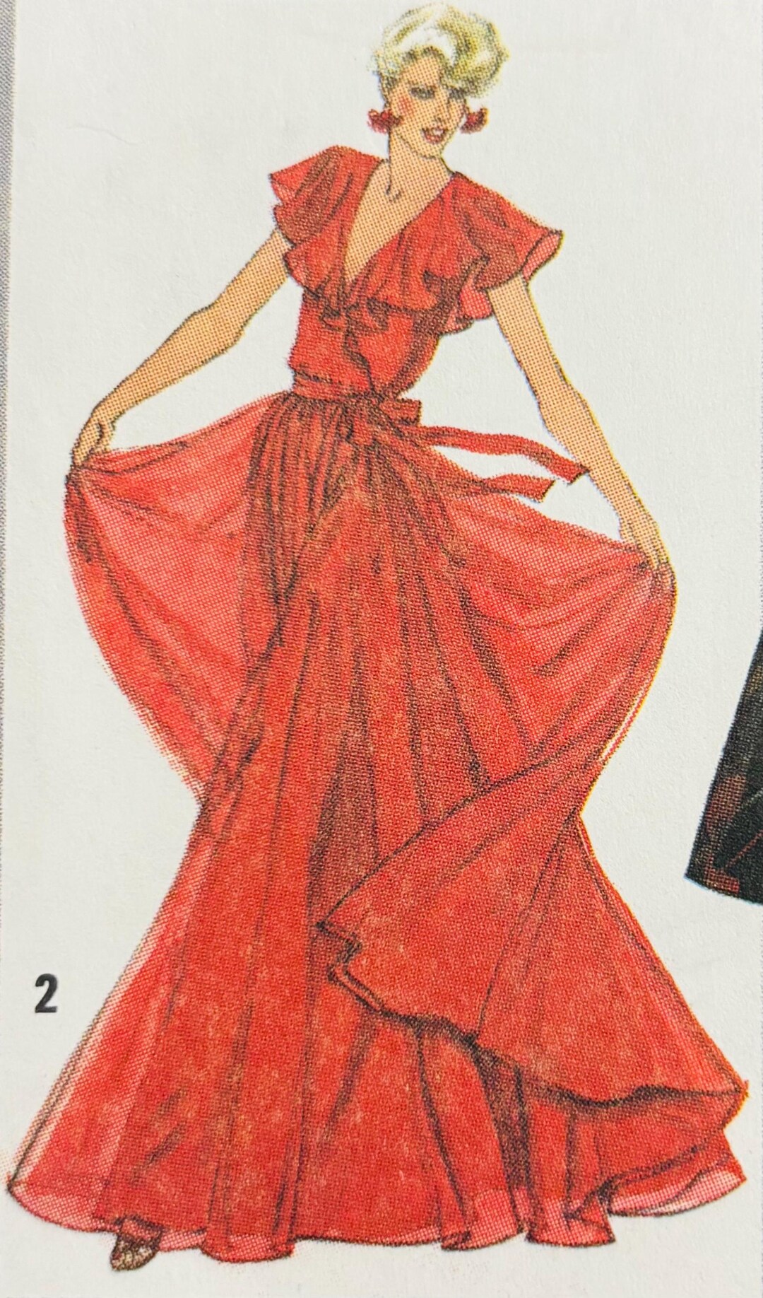 Bust 32.5 UNCUT Feminine Dress With Flutter Collar Sewing Pattern ...