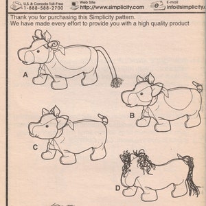 Cow, Pig & Pony Stuffie Sewing Pattern UNCUT Make Your Own Adorable ...