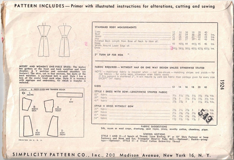 Vintage 1947 Afternoon Tea Dress Sewing Pattern With | Etsy