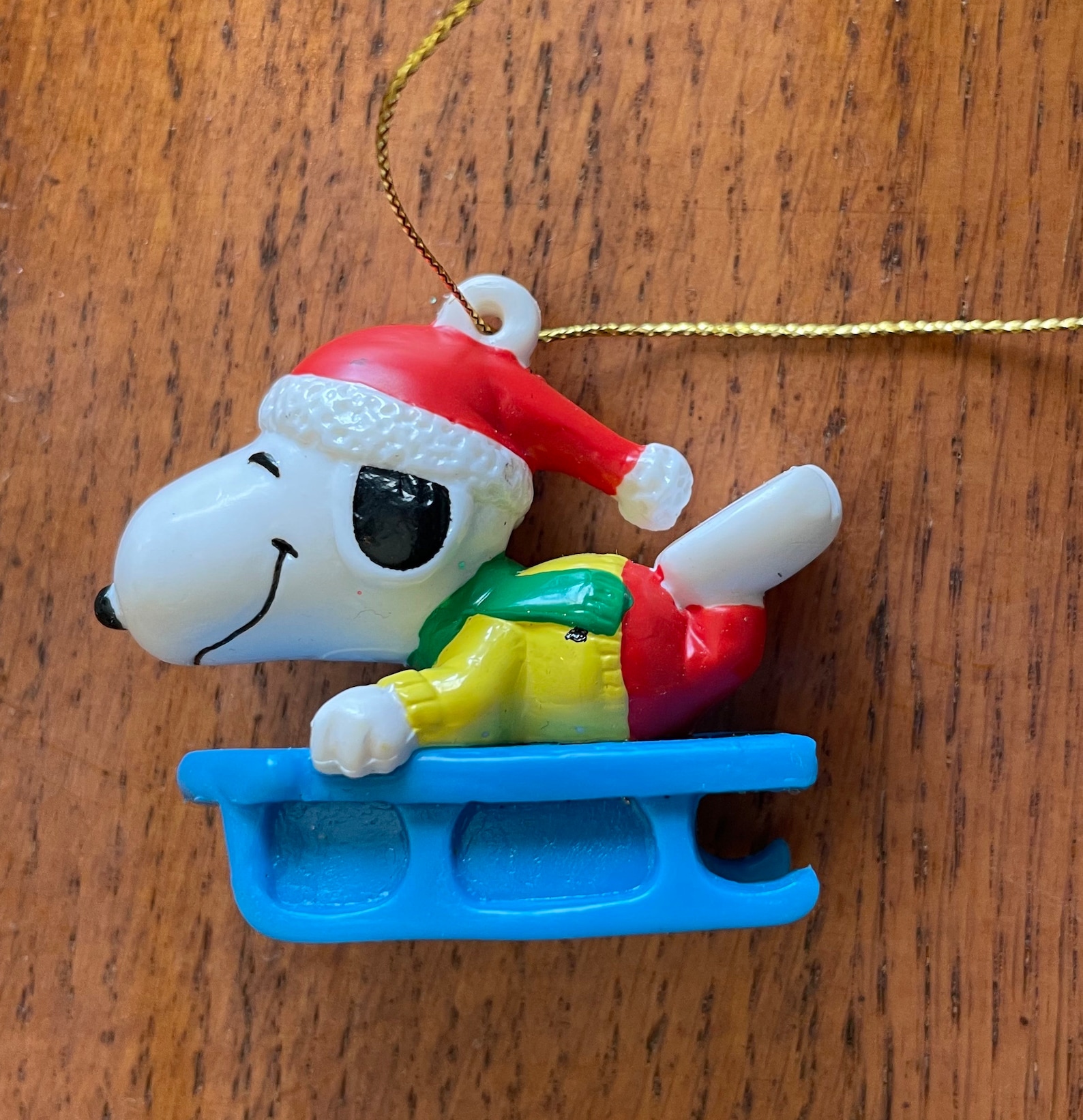 SNOOPY on Blue Sled Little Christmas Tree Ornament - 2" Plastic Tree ...