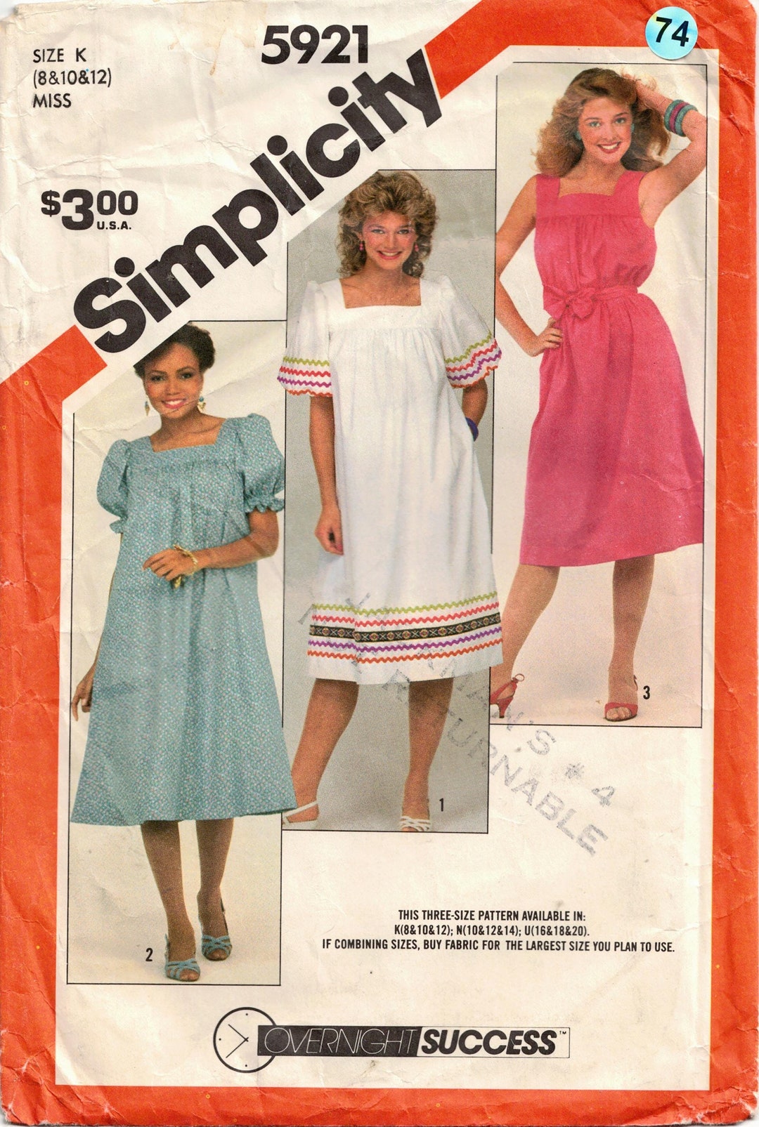 Size 8-10-12 UNCUT Short Muumuu Dress Sewing Pattern - Simplicity 5921 ...