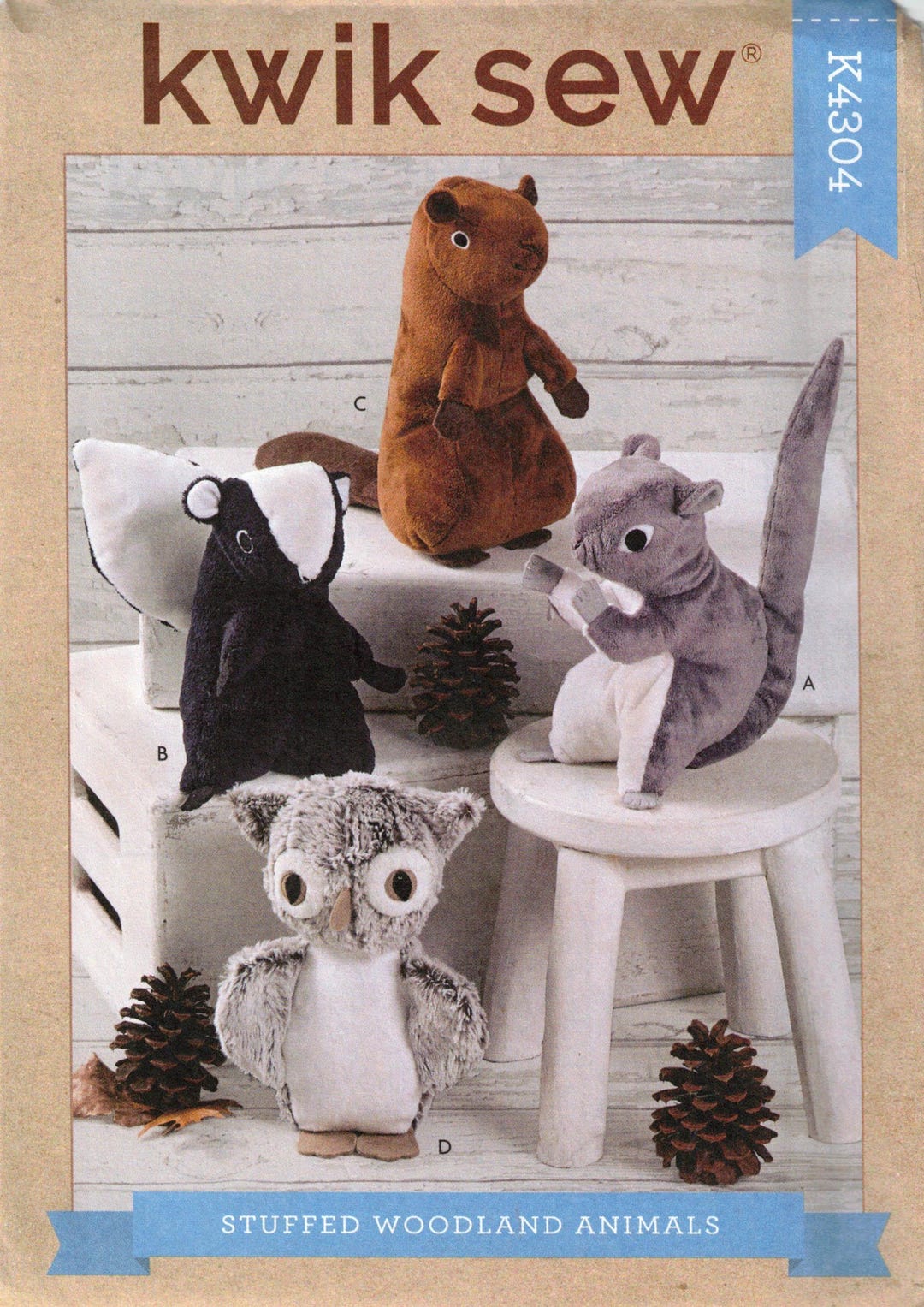 Woodland Animal Stuffies Sewing Pattern: Squirrel, Skunk, Beaver, Owl ...