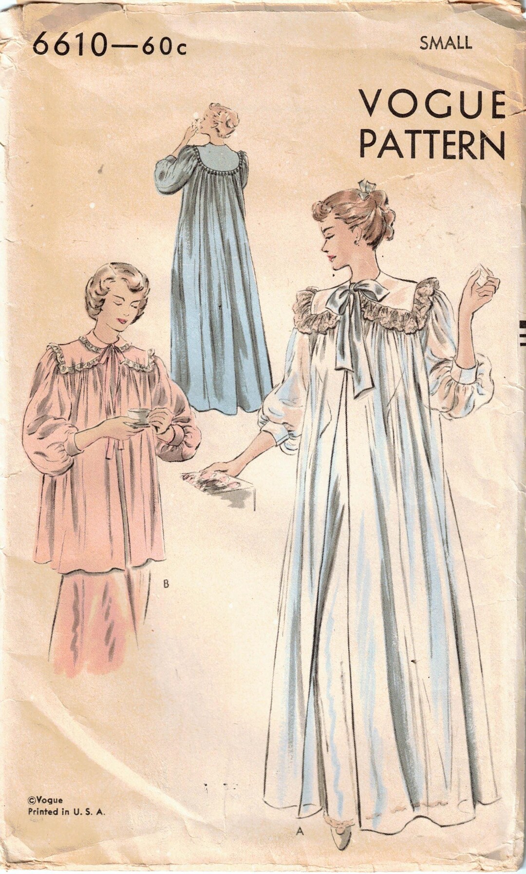 Bust 30-32 1940's Glam Negligee Sewing Pattern - Vogue 6610 Vintage ...