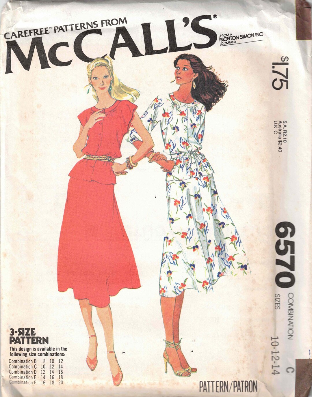 Size 10-14 UNCUT Two-piece Dress Sewing Pattern - Softly Gathered Top ...