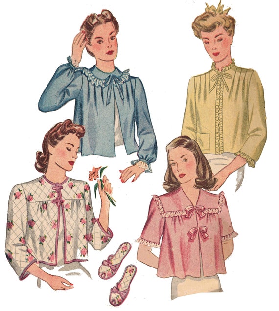 1940's Bed Jackets and Slippers Simplicity 4756 Pattern Bust 32 Sewing ...