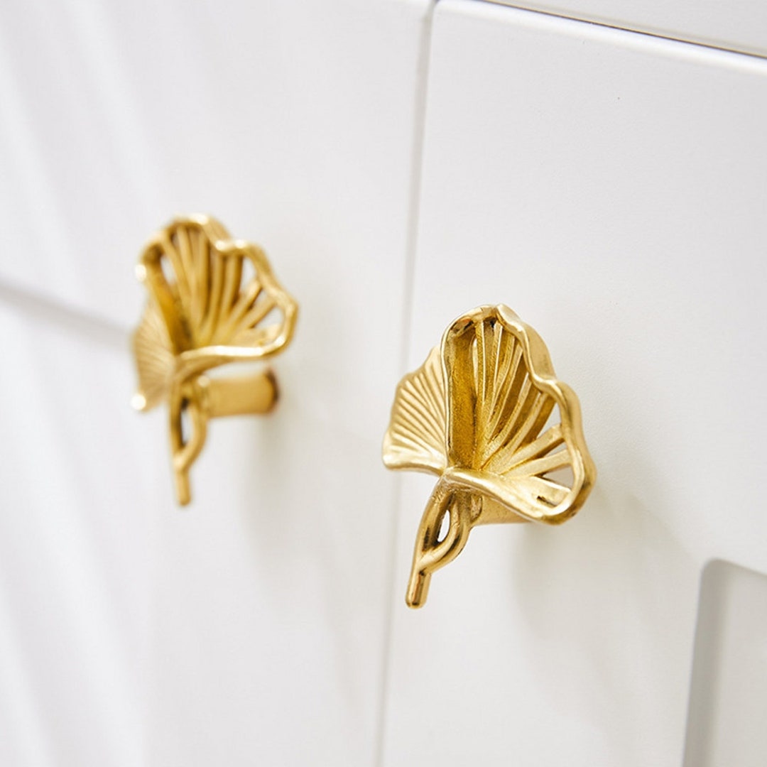 Ginkgo Leaf Dresser Knobs Brass Drawer Knobs Gold Cabinet Knob Pull Wardrobe Knobs Pulls ...