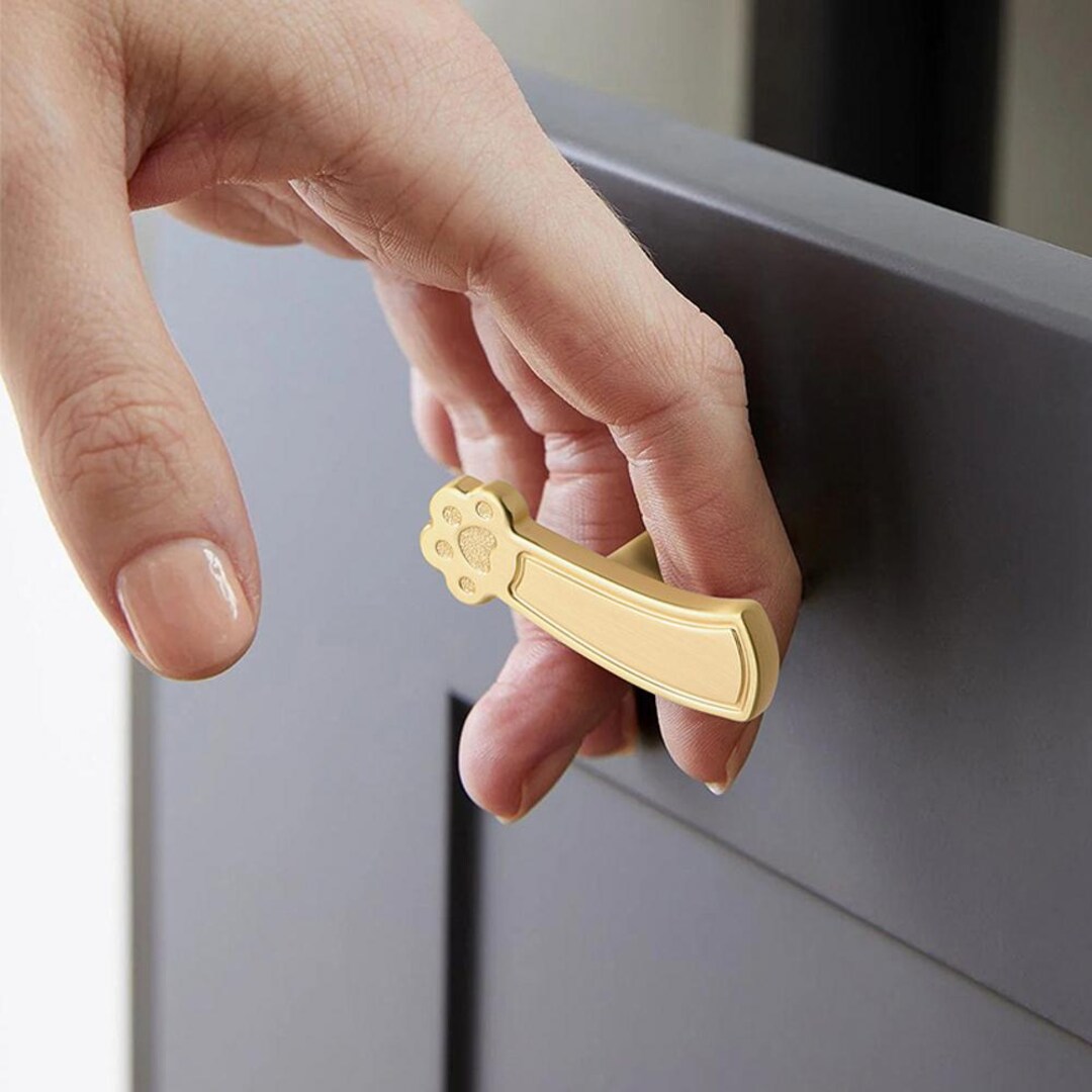 5" Brushed Gold Cute Cat Paw Drawer Handles Pulls Cabinet Handles Pulls ...