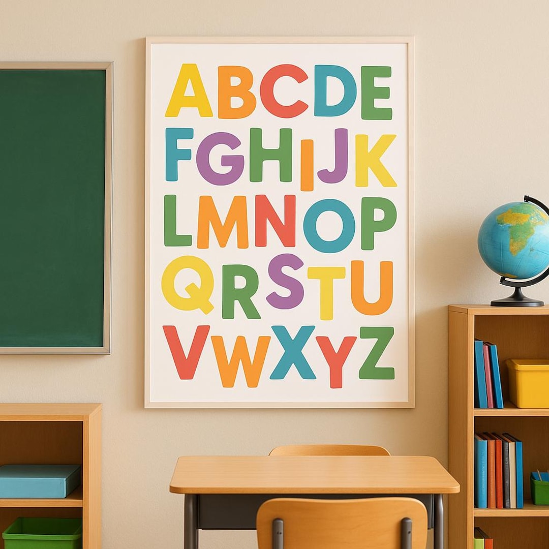 Colorful English Alphabet Poster - Confetti Typography Wall Art - Kids ...