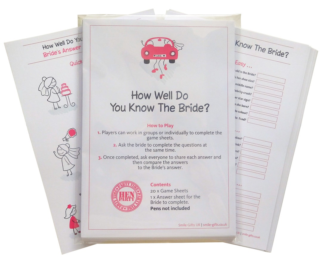 How Well Do You Know the Bride? Quiz Game Including 20 Game Cards, Hen ...