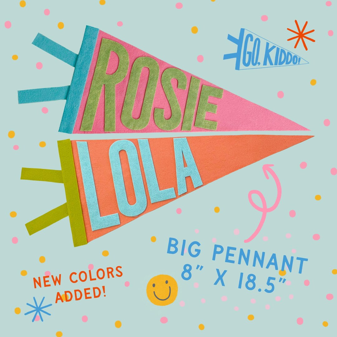 GO KIDDO! Big Colorful Custom Name Wool Pennant (8"x18.5") - Etsy