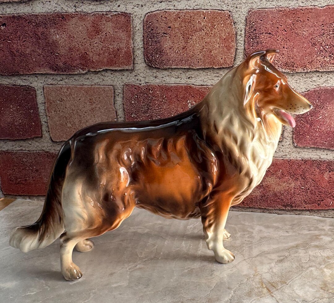 Vintage Collie Dog Figurine, Rare Dog Collectible, Large Collie Statue ...