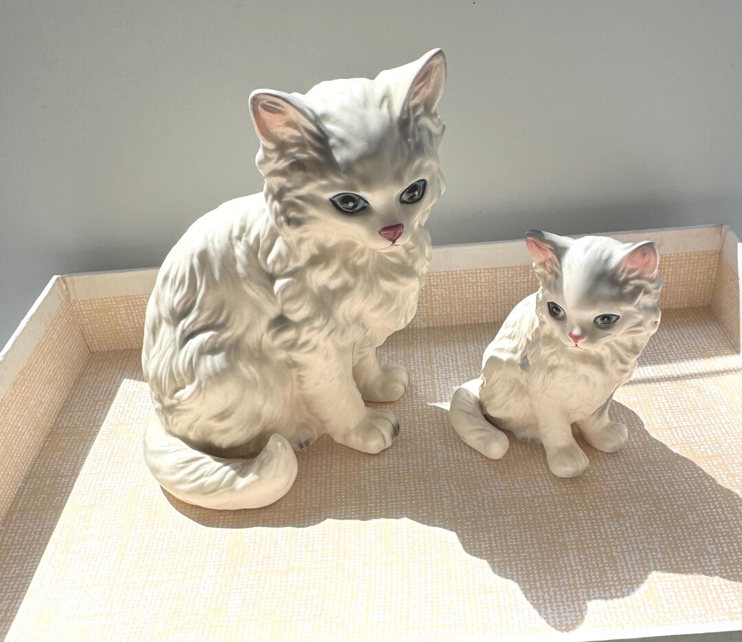Vintage Lefton Cat Figurines, Vintage Persian Cats, Mama Cat and Kitten ...
