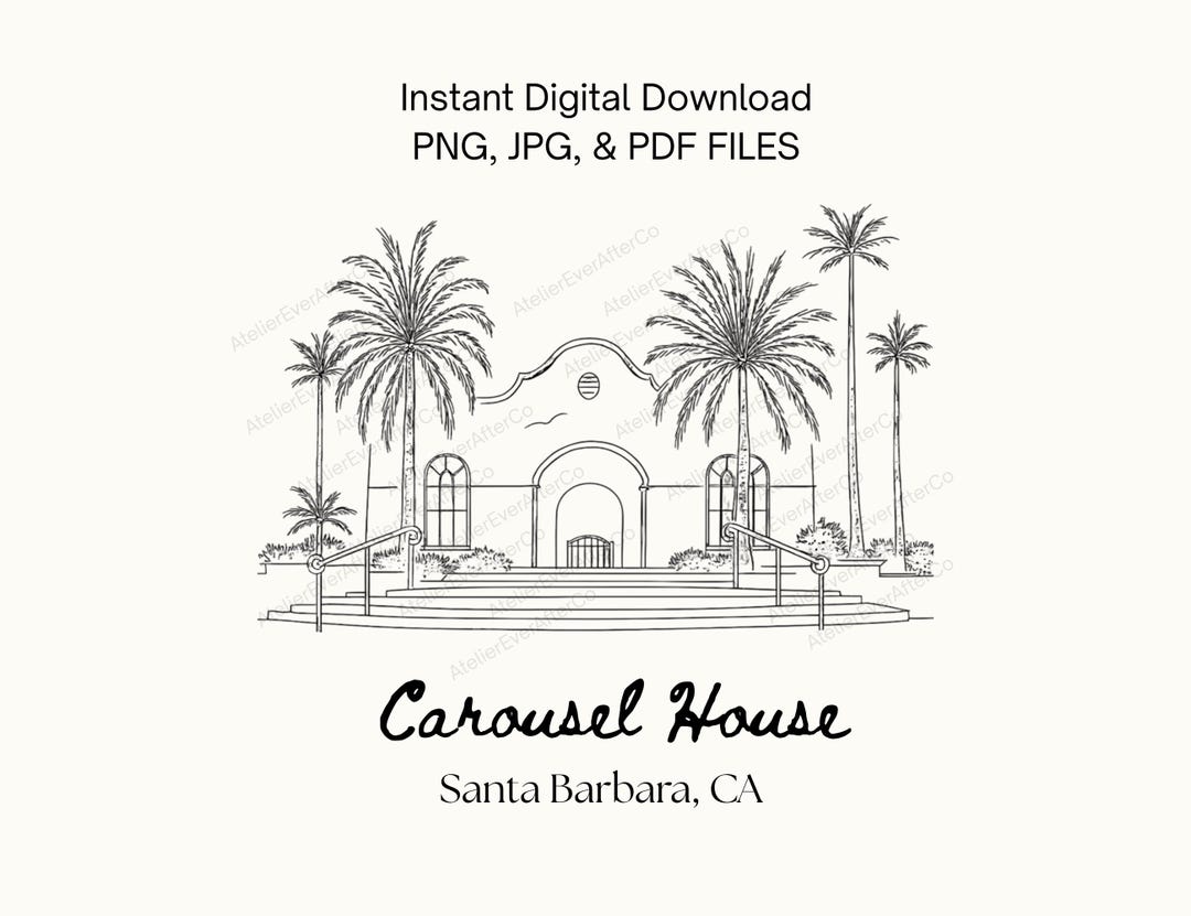 Carousel House Santa Barbara Line Art – Wedding Venue Illustration Png ...