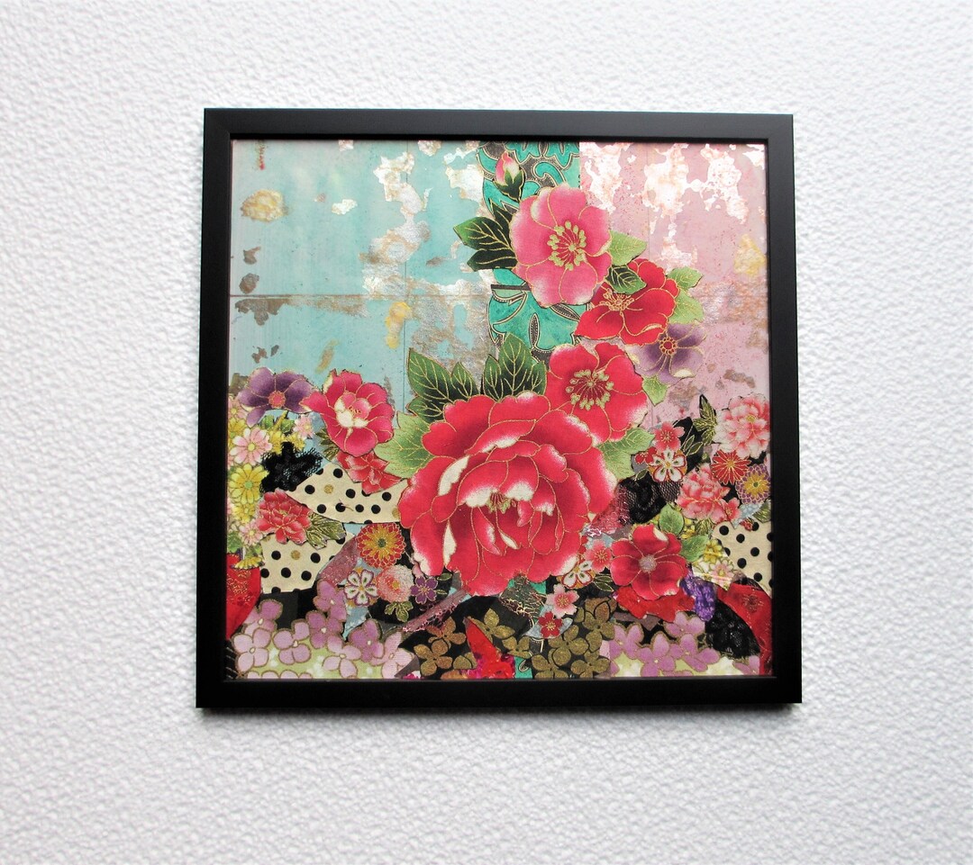 Textile Art Painting, Fiber Art, Fabric Collage, red Flower, Floral ...
