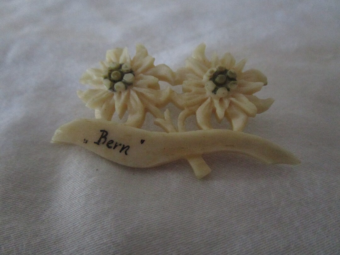 Antique Carved Bone Bern Switzerland Souvenir Brooch Floral - Etsy