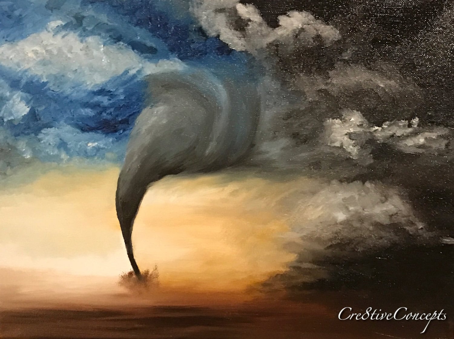 Original hermoso tornado oscuro tormenta bellas artes acrílico pintura ...
