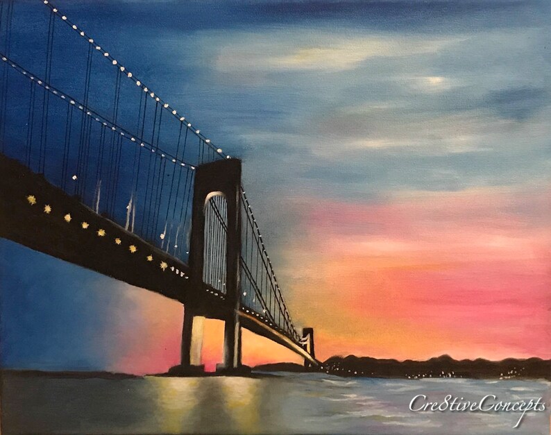 Original Verrazano-narrows Bridge at Sunset Fine Art Acrylic Painting ...