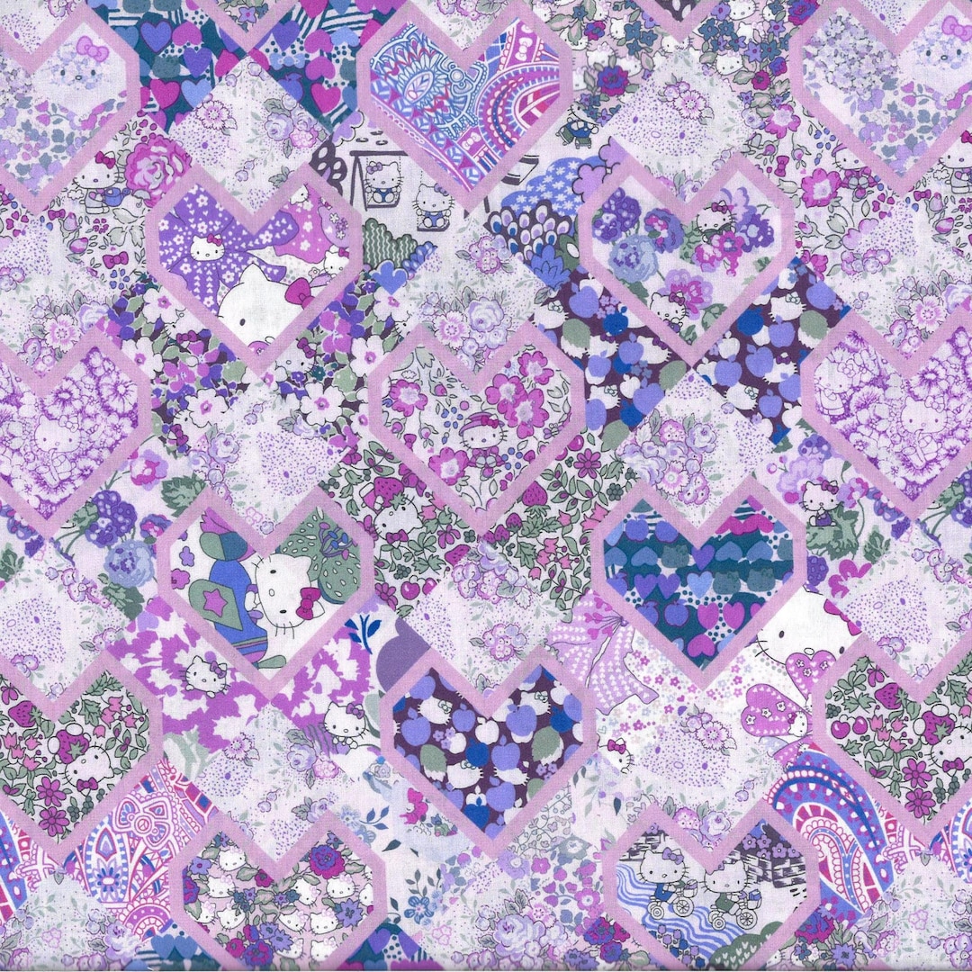 Liberty Japan X Hello Kitty | Tana Lawn | Patchwork Hearts | Purple - Etsy