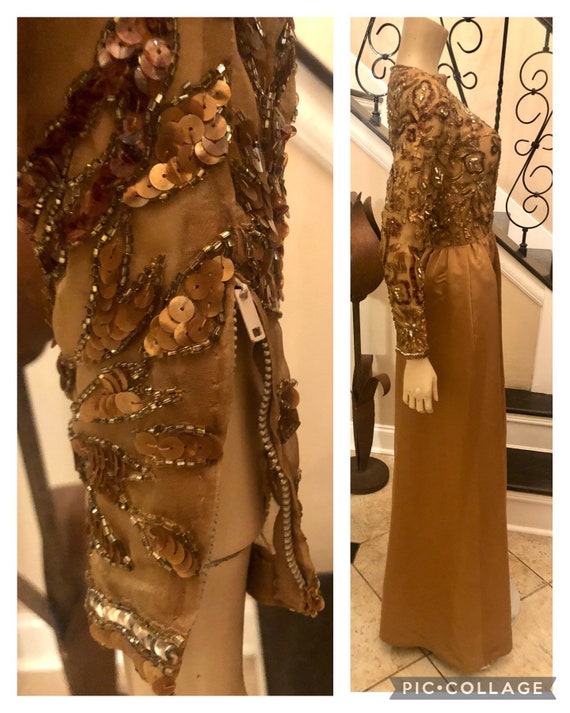 Beautiful Vintage 60s Bronze Sequin and Satiny Formal… - Gem