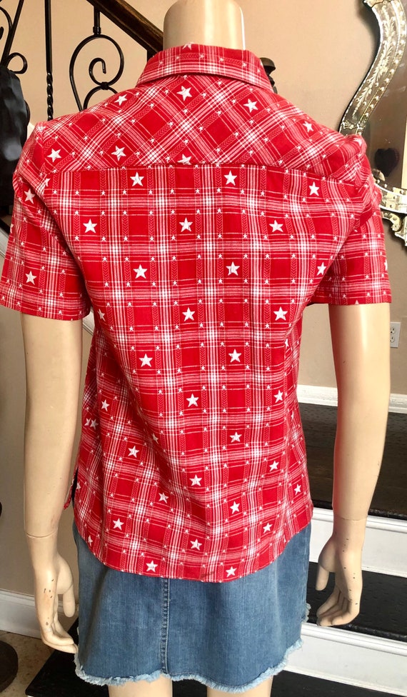 Cute Vintage Red and White Short Sleeve Button Up Sta… - Gem
