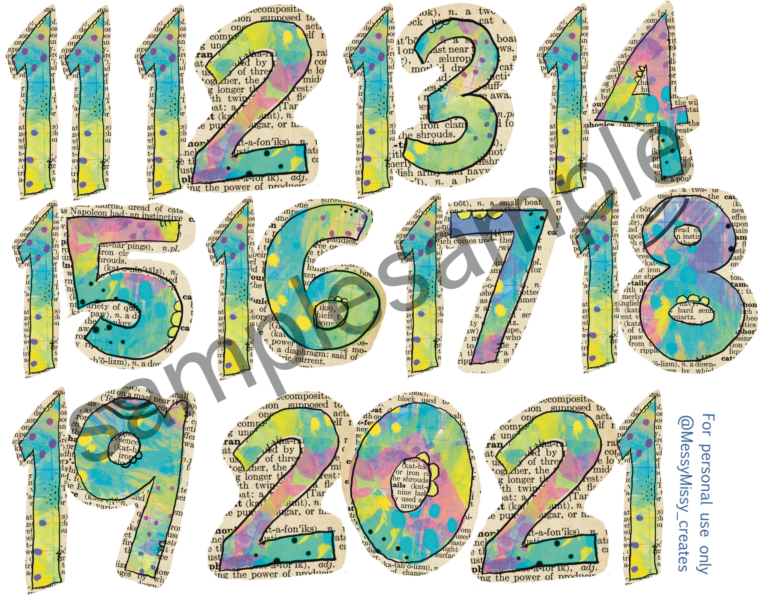 Large Collaged Numbers for Daily Journaling, Days of the Month Multi ...