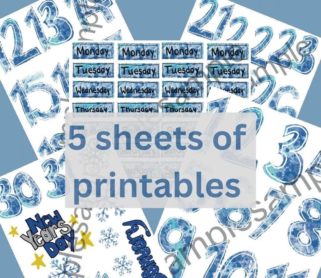 JANUARY 2025 Winter Journal Printables, MONTHLY JOURNAL, Numbers, Days ...