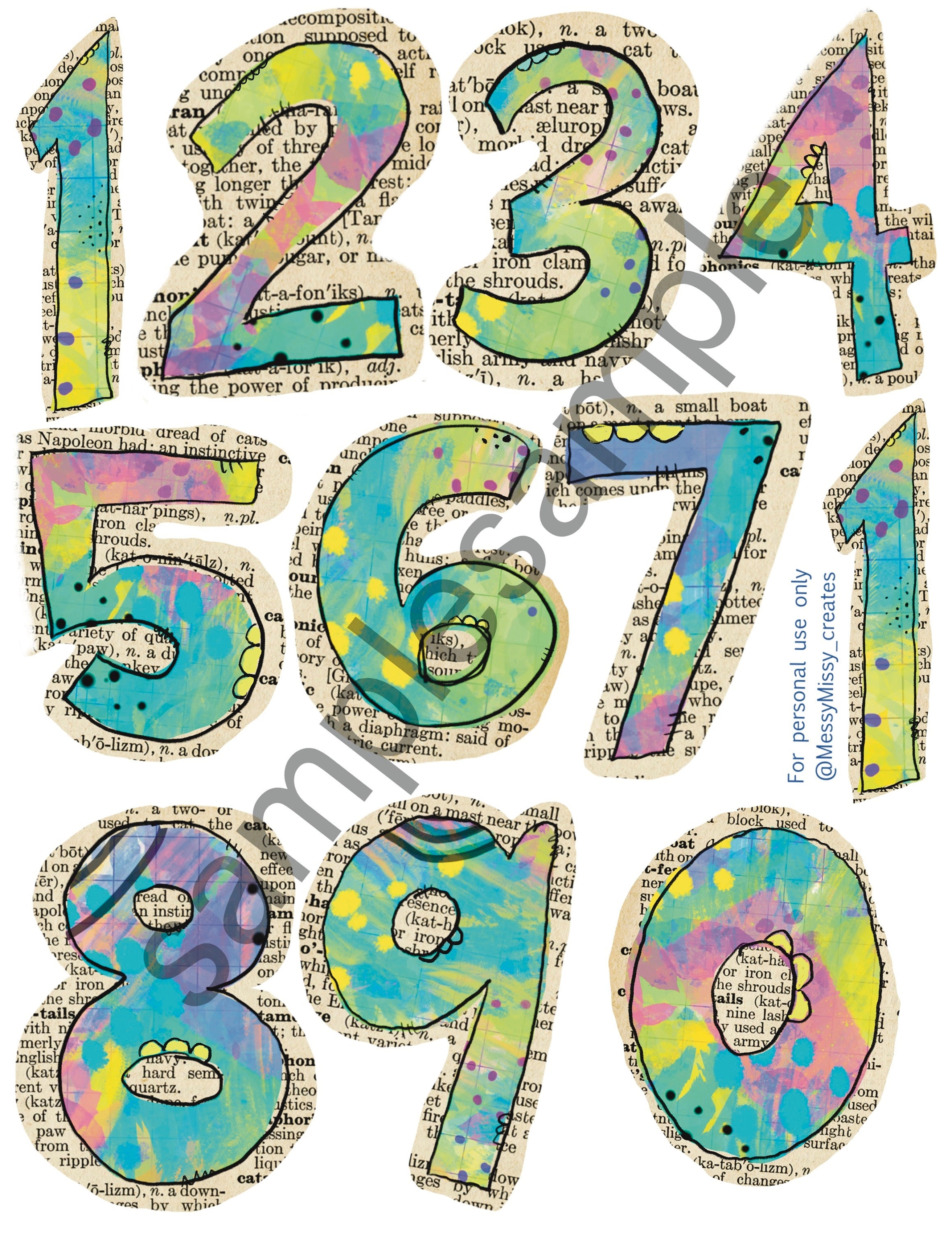 Large Collaged Numbers for Daily Journaling, Days of the Month Multi ...