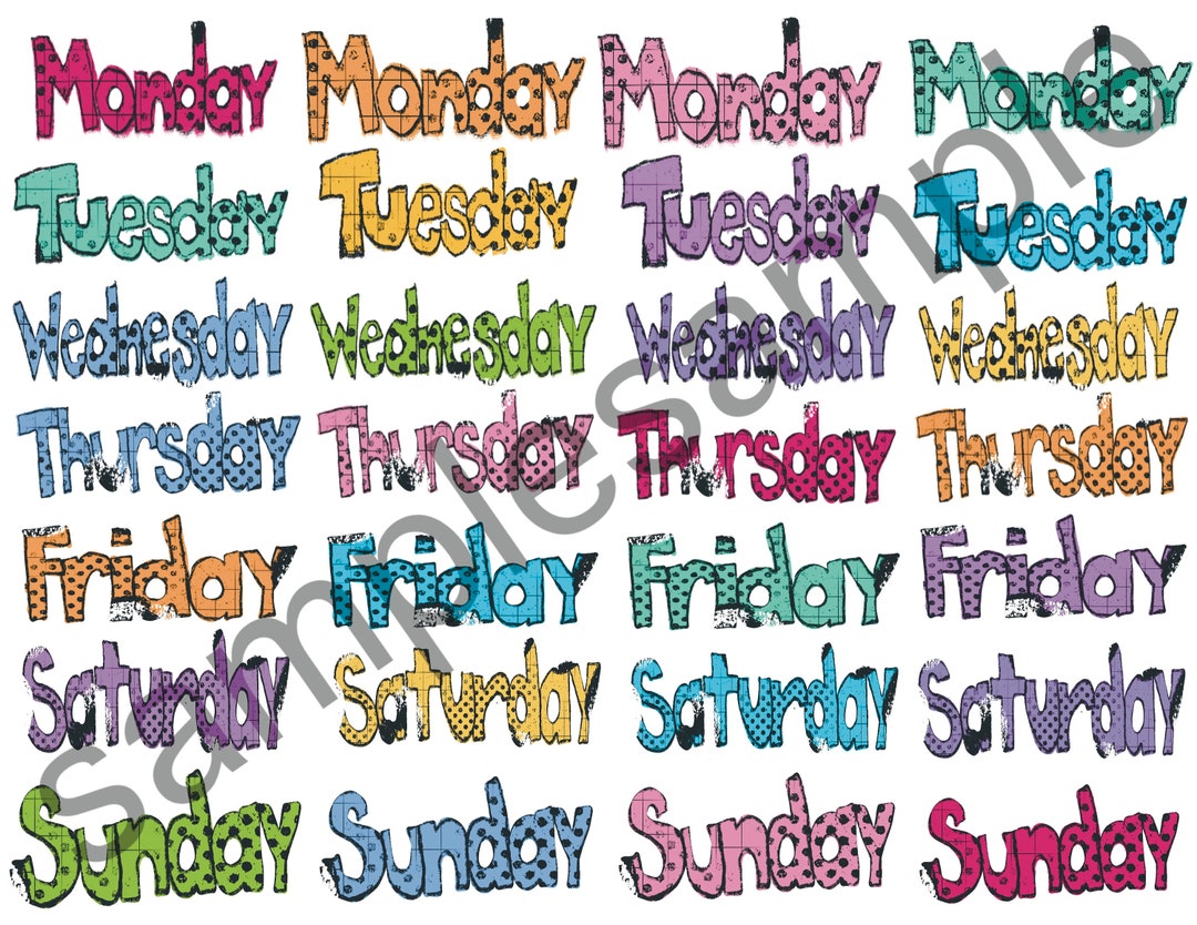 Multicolored Journal Printable Days of the Week, Clip Art, Daily ...