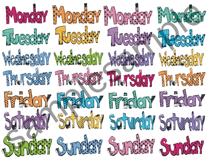 Multicolored Journal Printable Days of the Week, Clip Art, Daily ...