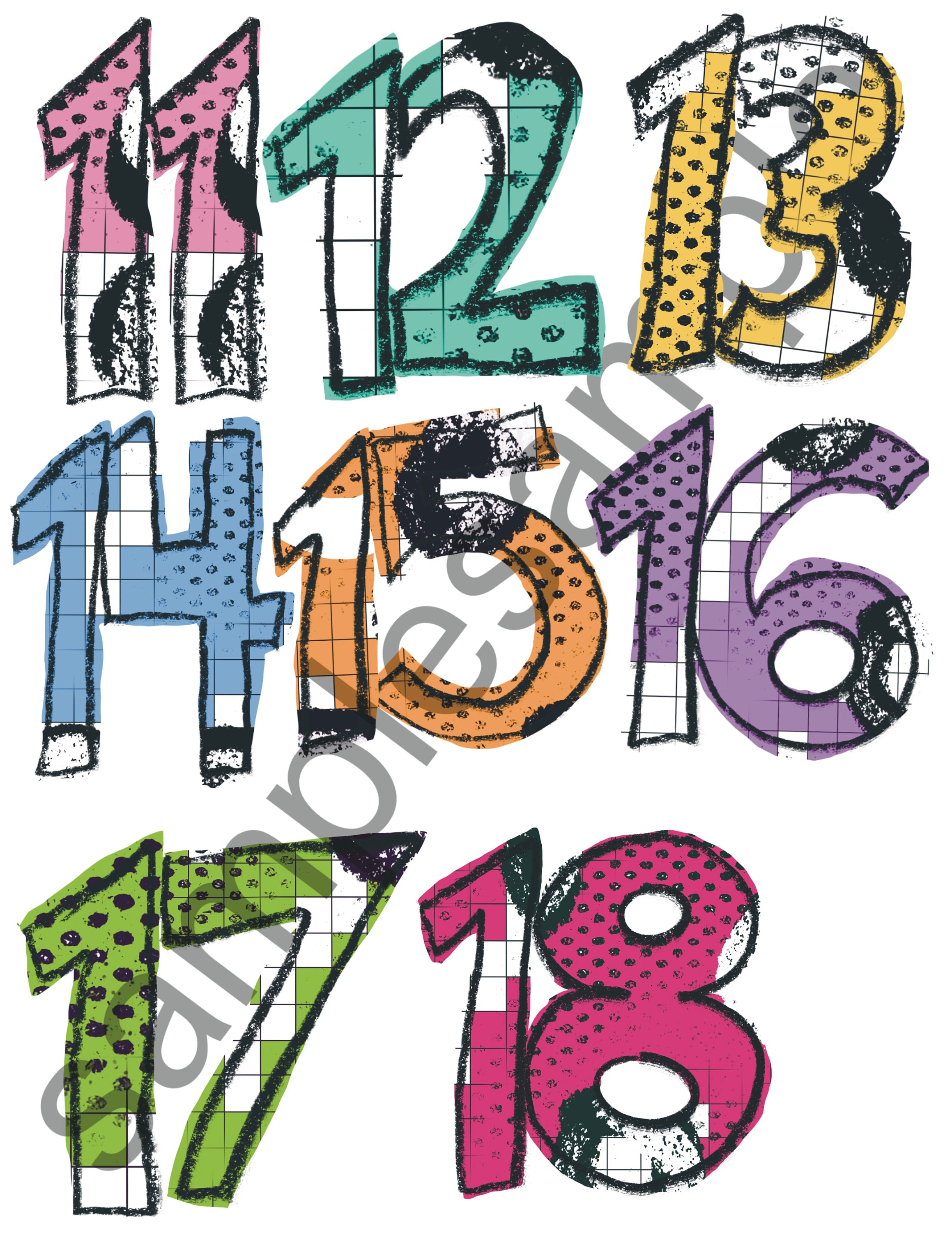 LARGE Multi Colored Printable Collage Numbers for Journaling or ...