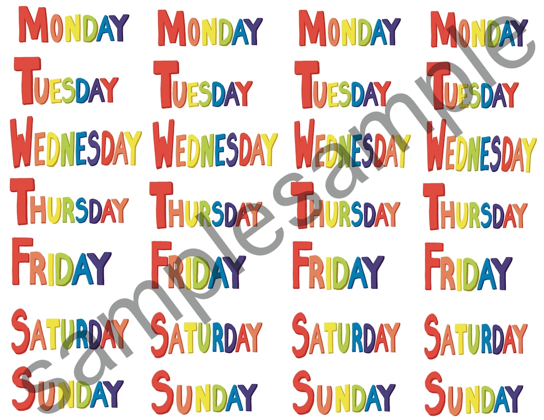 Rainbow Colored Journal Printable Days of the Week, Clip Art, Daily ...