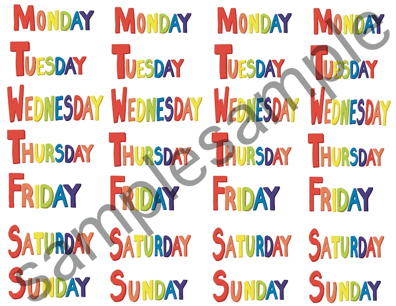 Rainbow Colored Journal Printable Days of the Week, Clip Art, Daily ...