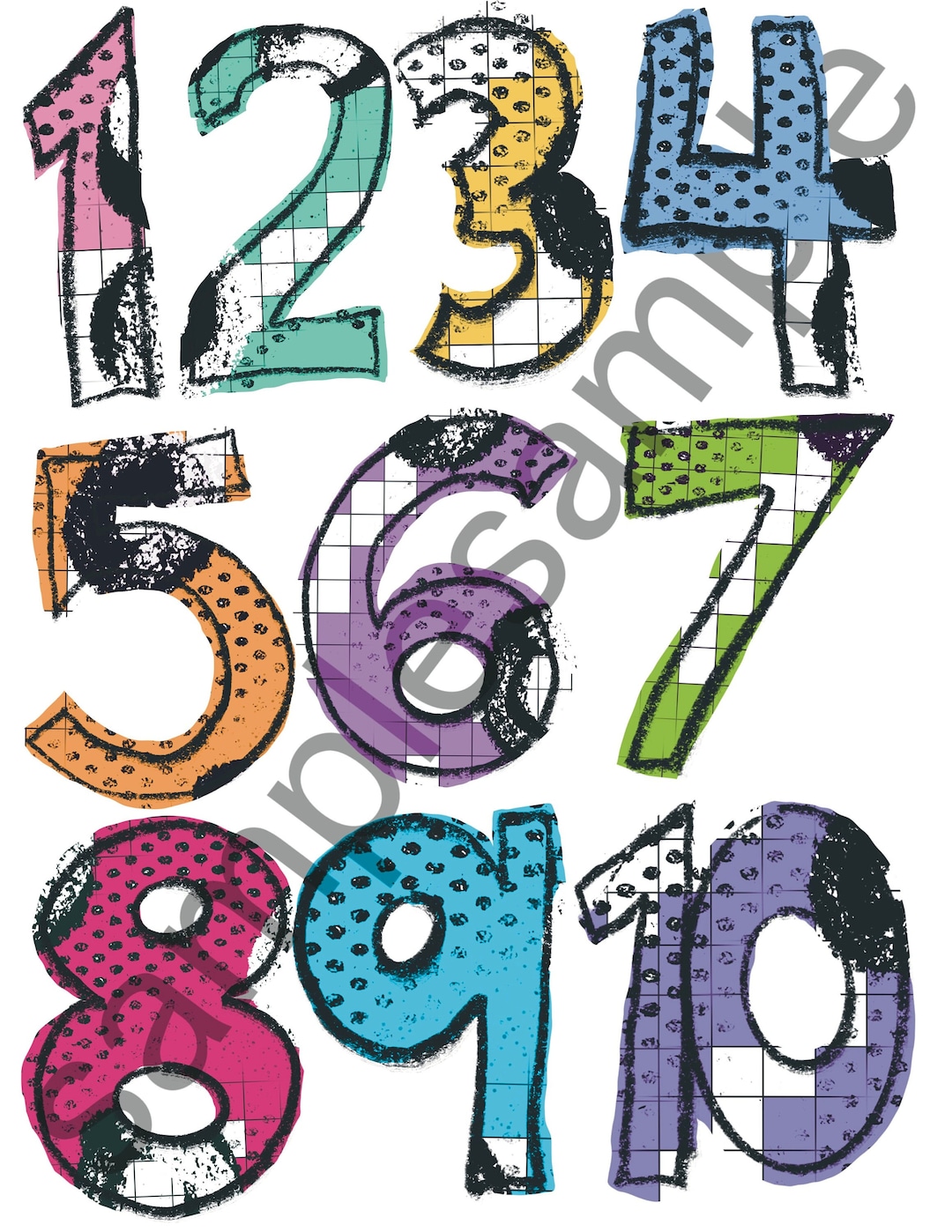 LARGE Multi Colored Printable Collage Numbers for Journaling or ...