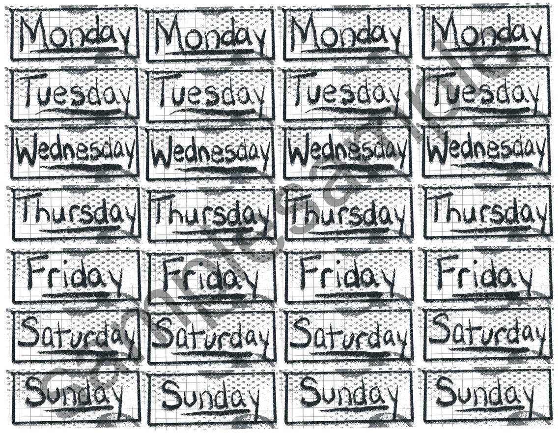 Black and White Journal Printable Days of the Week, Clip Art, Daily ...