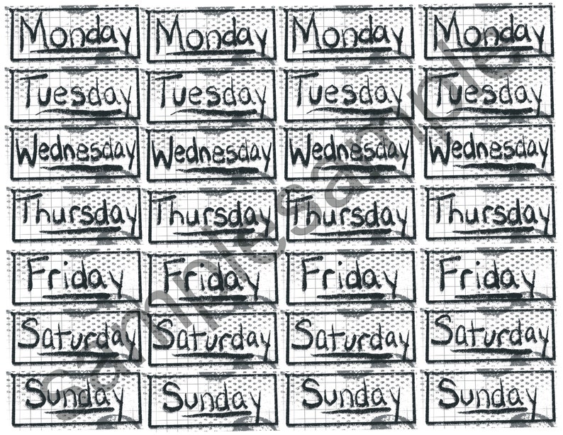 Black and White Journal Printable Days of the Week, Clip Art, Daily ...