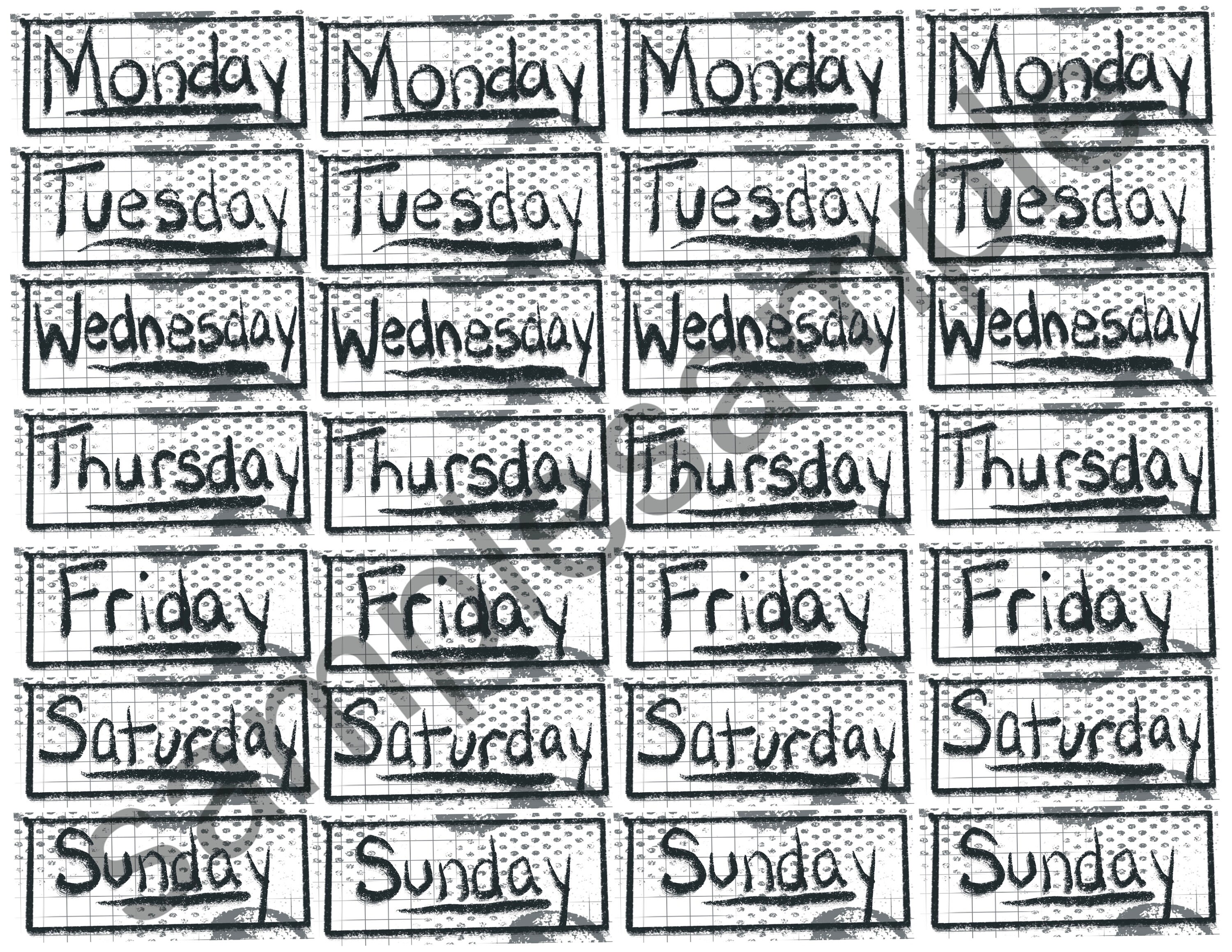 Black and White Journal Printable Days of the Week, Clip Art, Daily ...