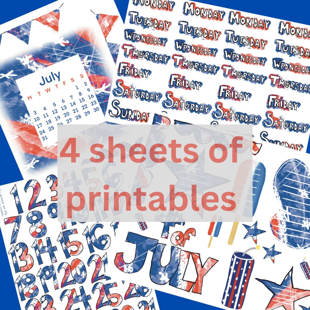 2023 July Journal Printables, Numbers Days of the Week, Calendar ...