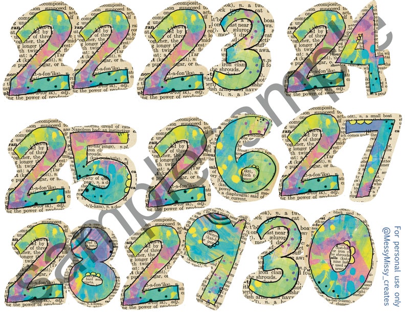 Large Collaged Numbers for Daily Journaling, Days of the Month Multi ...