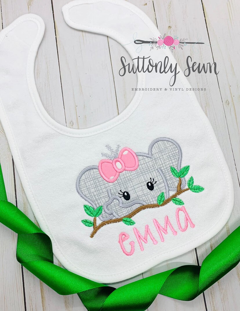 Embroidered Baby Elephant set handmade bib burb cloth | Etsy