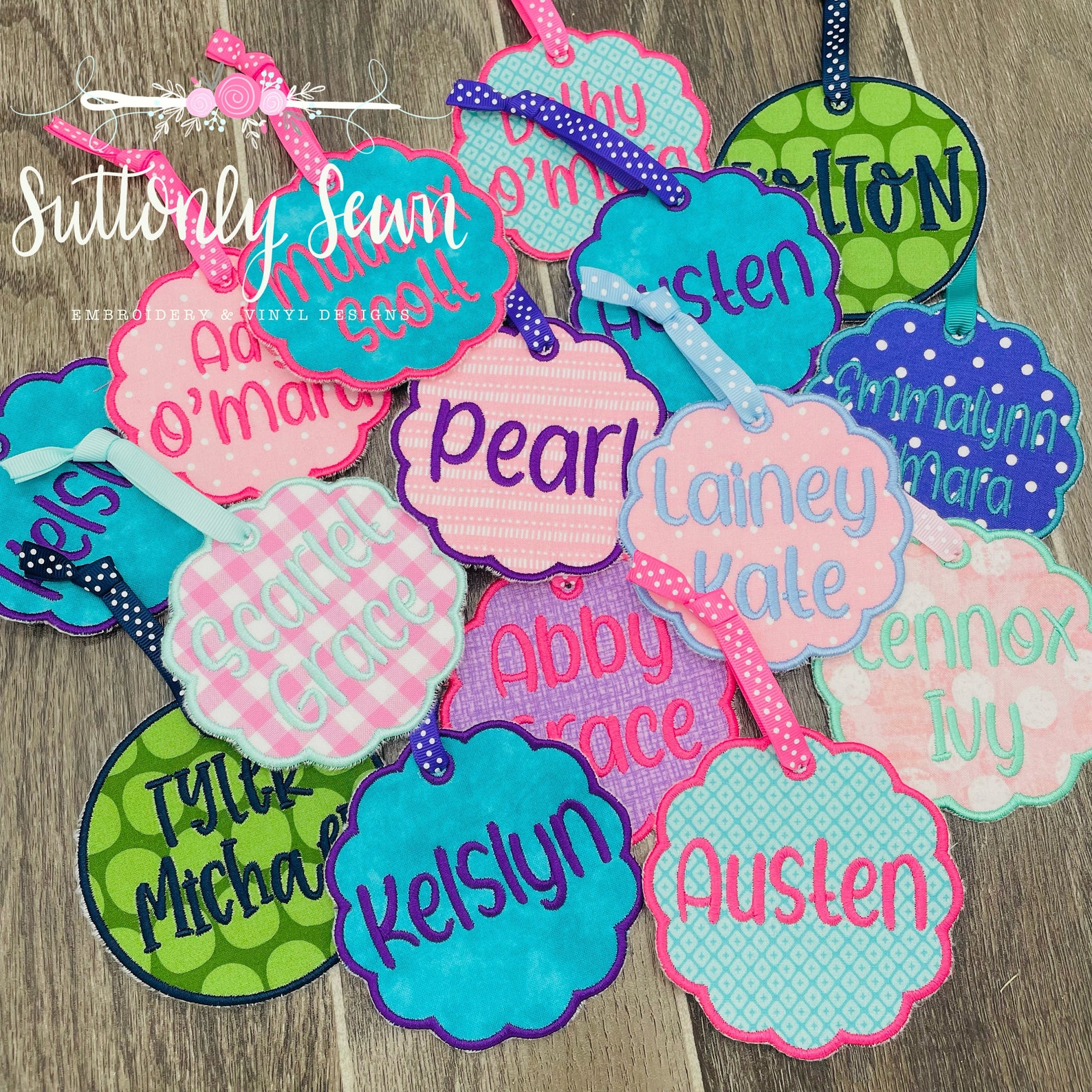 Embroidered Fabric Bag Tags, Personalized, Bookbag, Luggage - Etsy