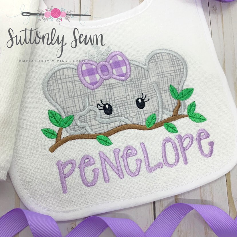 Embroidered Baby Elephant set handmade bib burb cloth | Etsy