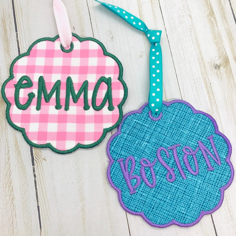 Embroidered fabric bag tags personalized bookbag luggage | Etsy