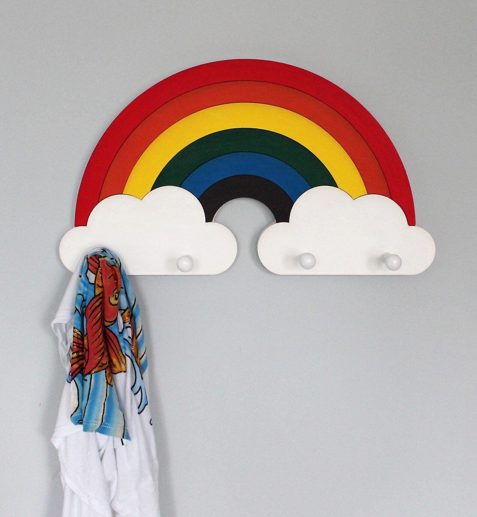 Rainbow Coat Hook With Clouds - Etsy