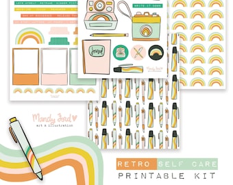 Retro Self Care Printable Journaling Cards Scrapbooking Kit Planner ...