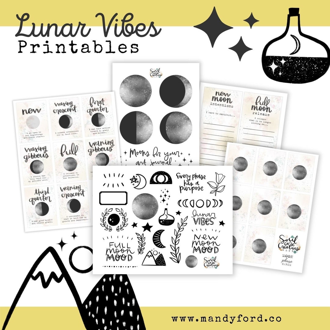 Lunar Vibes Printable Papercrafting Kit | Printable Stickers | Moon ...