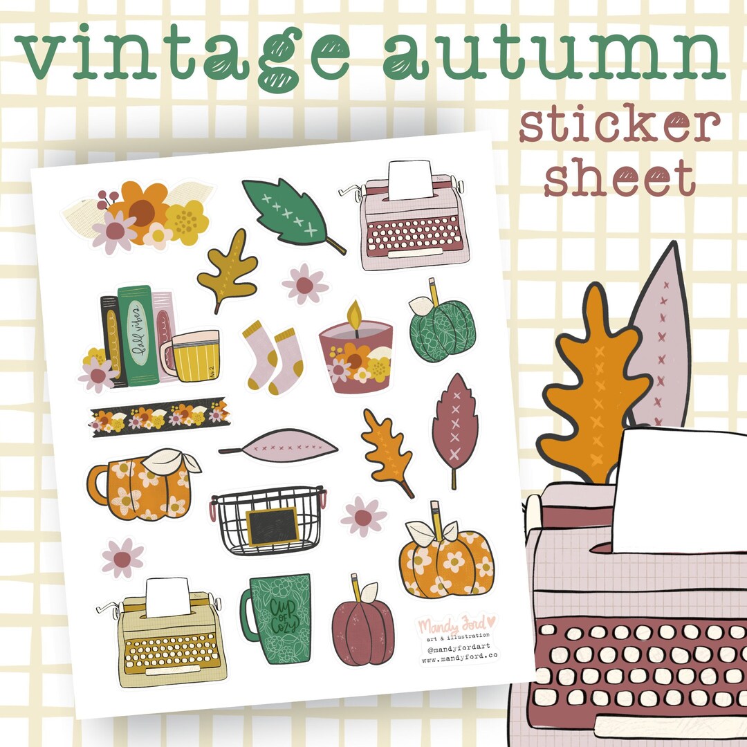 Fall Sticker Sheet Autumn Stickers Pumpkin Sticker Sheet Typewriter ...